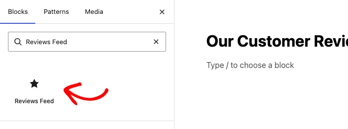 Einen Bewertungs-Feed mithilfe des Block-Editors zu einer Seite ...